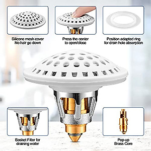 Uxoz Sink Stopper, 2-in-1 Bathroom Sink Stopper with Silicone Hair Catcher, Anti Clogging Sink Drain Strainer, Match for 1.06 to 1.97 Inch Sink Drain Hole