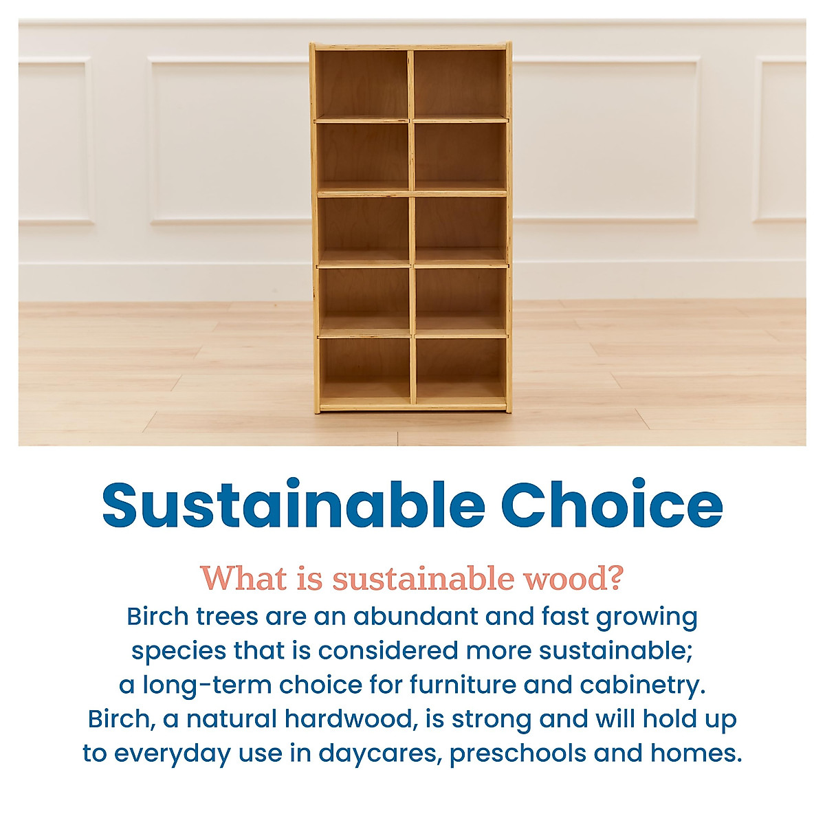 ECR4Kids Streamline 10 Cubby Tray Storage Cabinet, 5x2, Classroom Furniture, Natural