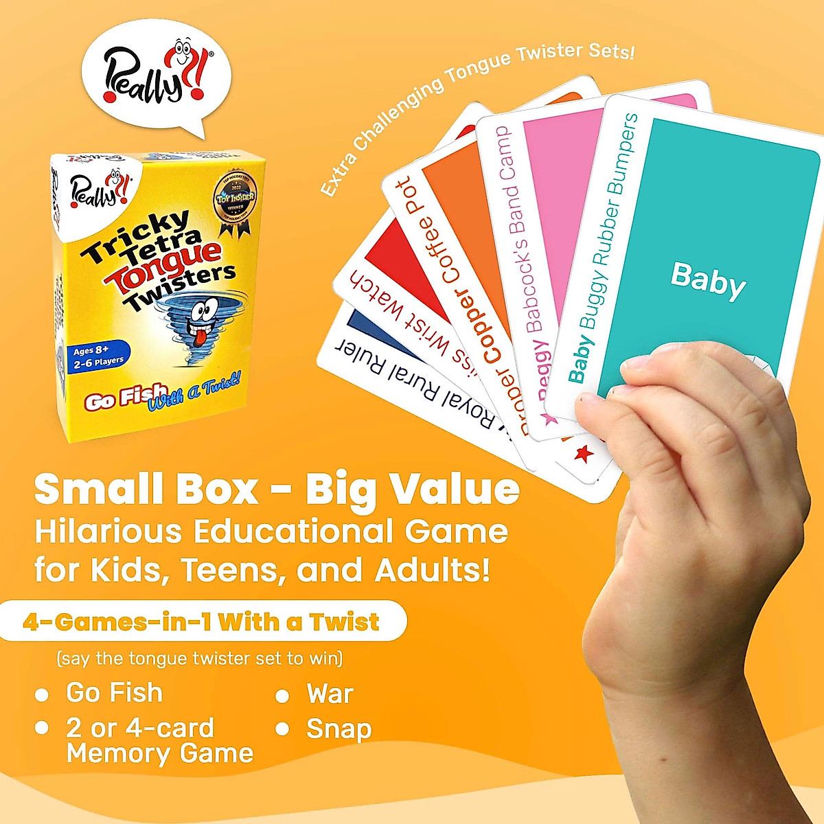 Really?! Tricky Tetra Tongue Twisters - Go Fish with A Twist, Hilarious Family Party Speech & Memory Card Game, Ages 8+