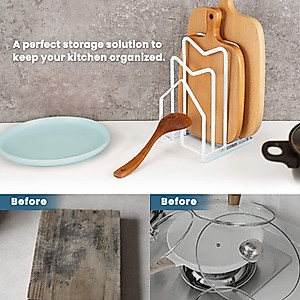 NiHome Cutting Board Holder Multipurpose Metal Pot Lid Organizer Ladle Rest Rustproof Kitchen Dish Plate Cutting Board Drying Rack Pan Stand Cabinet Countertop Shelf Cook Bake Dinnerware Storage Attom