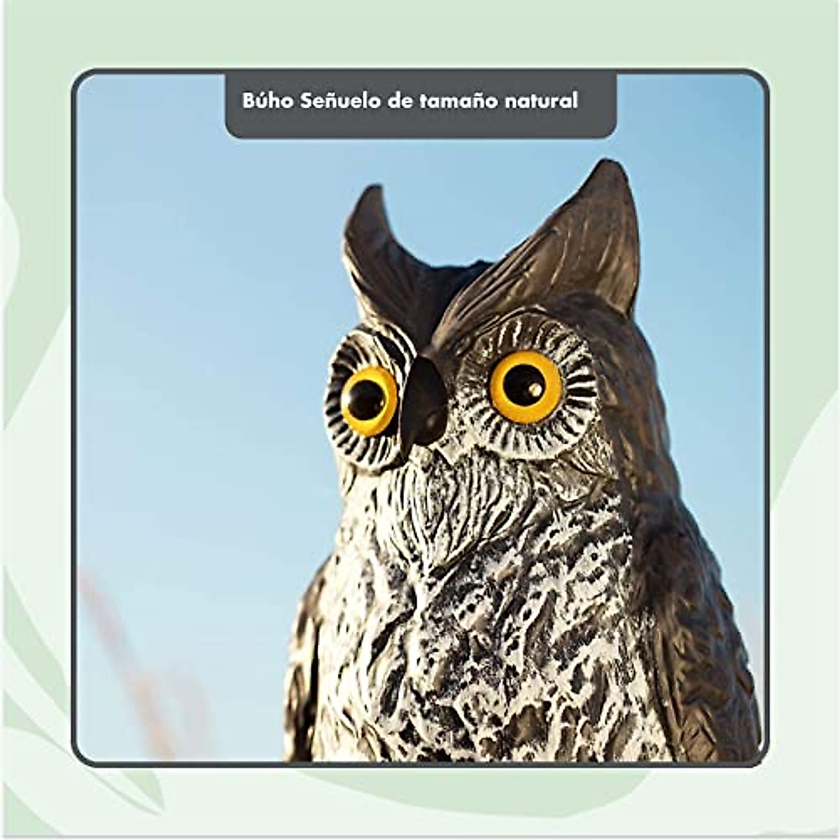 Bird Blinder Owl Decoy (16.5 Inch Tall) Natural Enemy Bird Deterrent, Great Horned Owl to Keep Birds Away - Owl Decor to Protect Gardens from Wildlife - Scarecrow for Outdoors or Indoors