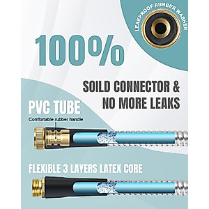 Stainless Steel Garden Hose, 50ft Heavy Duty Metal Water Hose with 10-Mode Water Gun & 6 Pattern Spray Nozzle, Flexible, Leak Proof, No Kink, Puncture Resistant for Yard, Outdoors, Rv