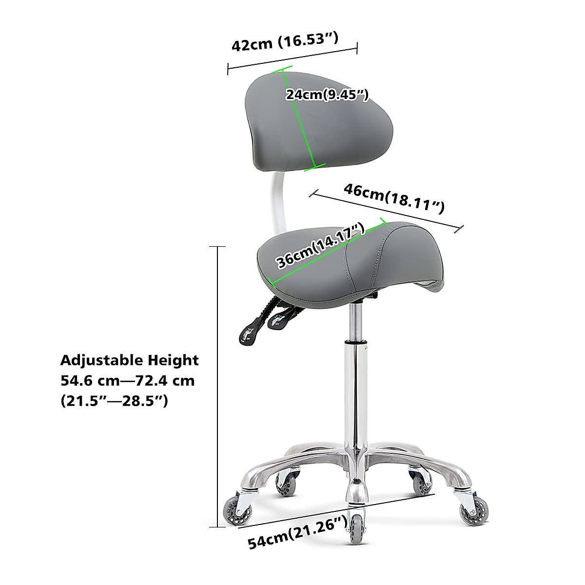 Saddle Stool Rolling Chair with Back Support,Esthetician Tattoo Dental Stool Chair,Lash Chairs for Eyelash Tech Massage Salon(Grey,with Backrest)