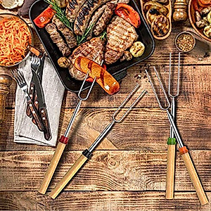 Wonderland Marshmallow Roasting Sticks with Wooden Handle Extendable Forks Set of 8 Pcs Telescoping Smores Skewers for Campfire, Firepit, and Sausage BBQ, 32 Inches