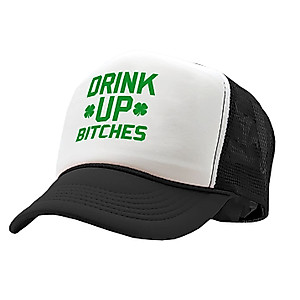 Drink UP Bitches - st Patricks Day Party Paddy - Vintage Retro Style Trucker Cap Hat (Black)
