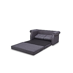 Container Direct Elvin Contemporary Linen Fabric Scroll Armrest Sofa Bed, Dark Grey