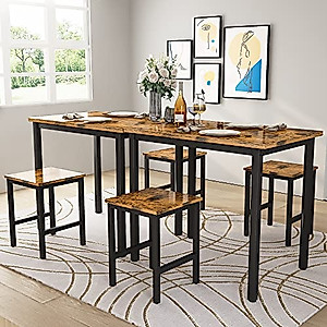 Recaceik 3 Piece Dining Table Set, Modern Bar Table Set w/ 2 Stools Kitchen Table Set for 2 Compact Design Kitchen Bar Table and Chairs for Dining Room, Living Room, Apartment, Small Space (Brown)