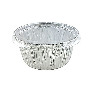 100-Pack Disposable Muffin Cups (4-oz) –With Plastic Lids- Premium Food-Grade Quality Aluminum Cupcake Tip Pan Ramekin Holders – Accommodates Hot/Cold, Cooked & Baked Food –Grease Proof and Stack-able