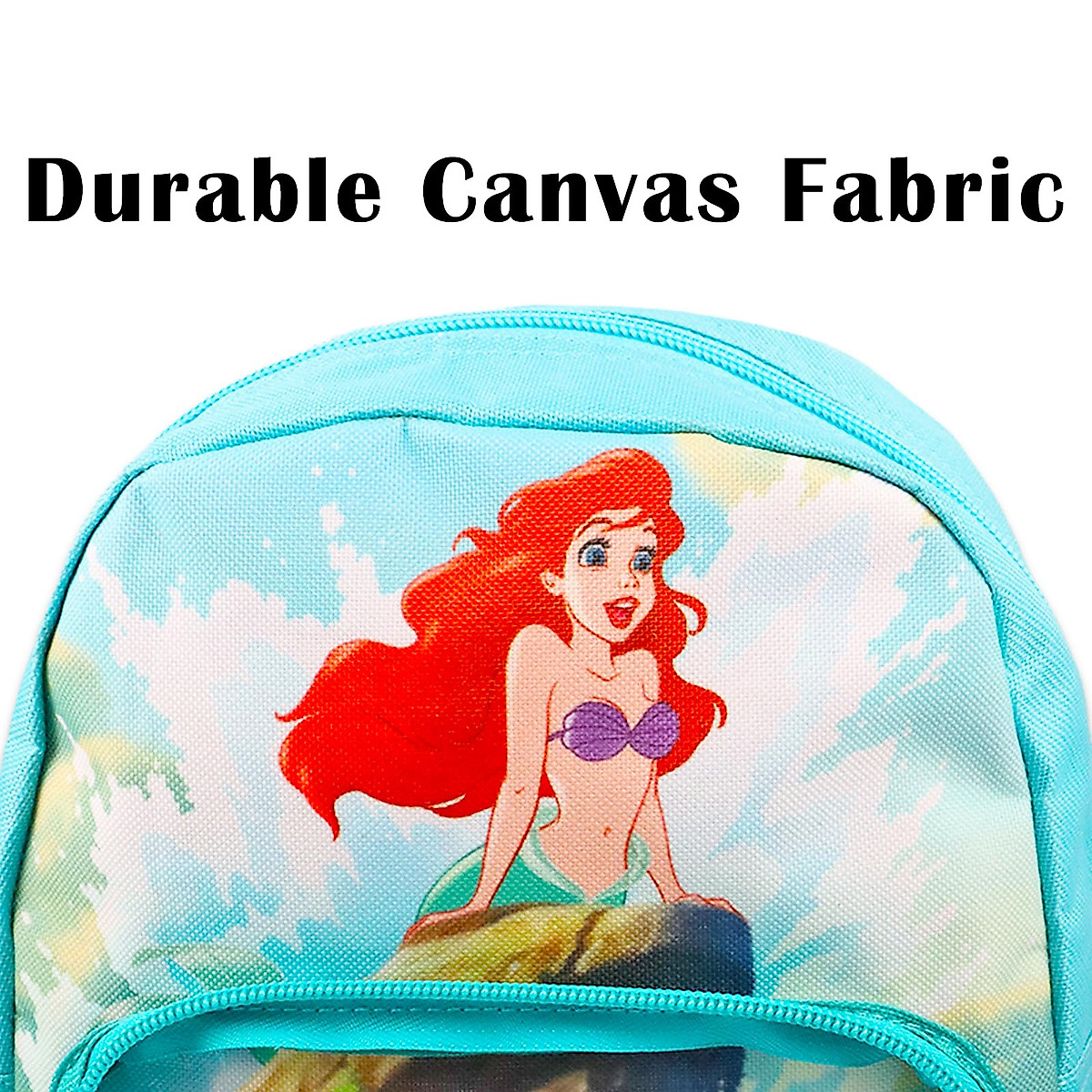 The Little Mermaid Mini Backpack Set - 10” Canvas Ariel Backpack with Front Pocket and Bottle | Little Mermaid Backpack Bundle