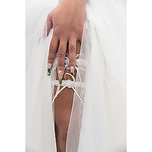 Lace Wedding Garters for Bride Pearl Stretch Prom Garter, Women Wedding Bridal Legs Garter Set (One Size, White)