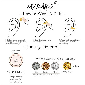 MYEARS Women Ear Cuff Earring Gold Non Pierced Ear Cartilage 3 Split Stripe Band Clip on Wrap Hoop 14K Gold Filled Tiny Boho Simple Minimalist Delicate Handmade Hypoallergenic Geometric Jewelry Gift