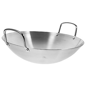 Hemoton Wok Nonstick Frying Pan: 10 Inch Stainless Steel Wok Pan, Round Wok 10 Inch, Dual- handled Steel Wok For Restaurant, Stove Top, Cooking (10.2 Inch/26cm, Round Bottom)