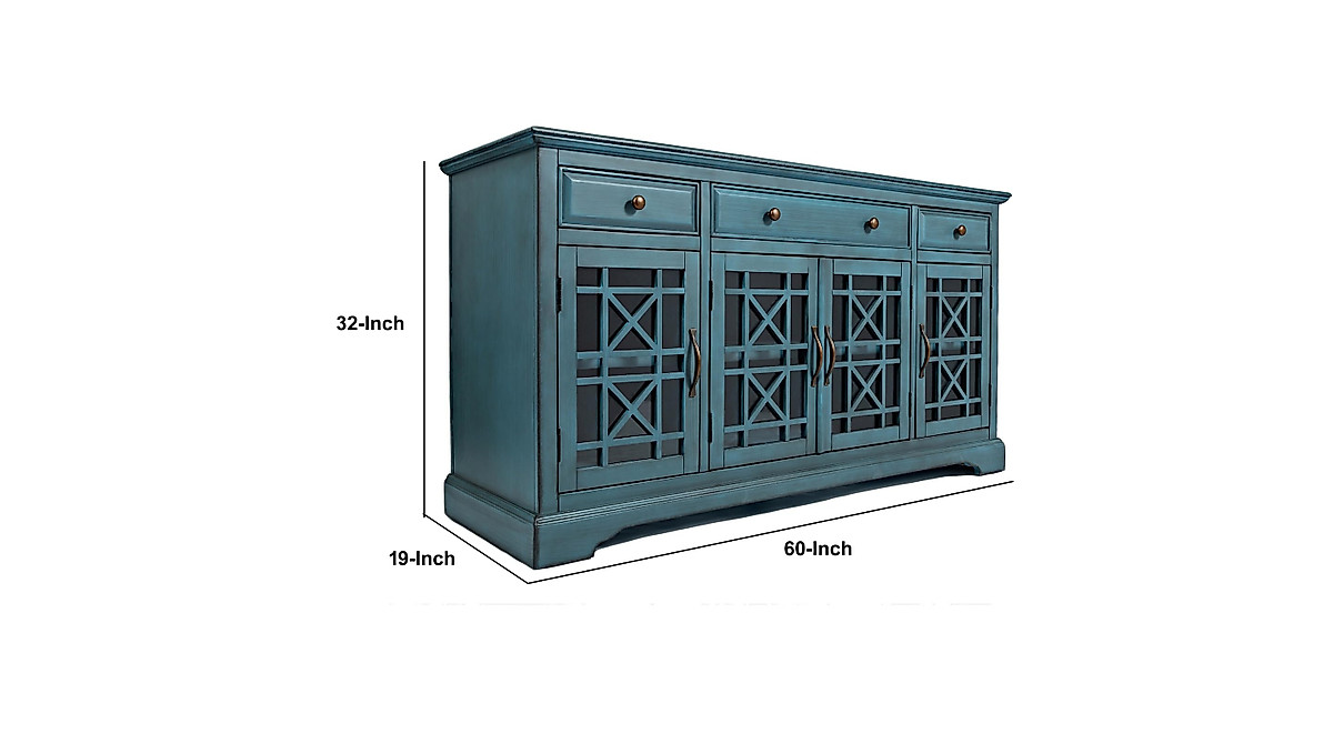 Benjara Koi 60" Antique Blue TV Console | Media & Sideboard