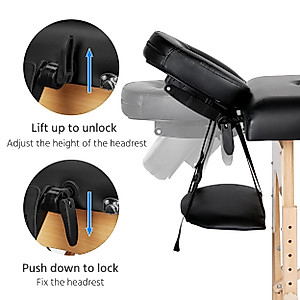 Yaheetech Massage Table Portable Adjustable Massage Bed Foldable Massage Therapy Table 3 Folding 84 Inch Salon Bed Facial Bed with Non-Woven Bag, Black