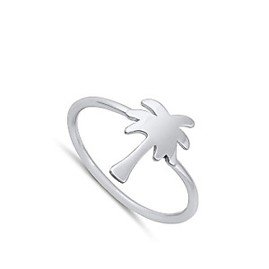 Polished Flat Palm Tree Beach Ring New .925 Sterling Silver Band Size 11