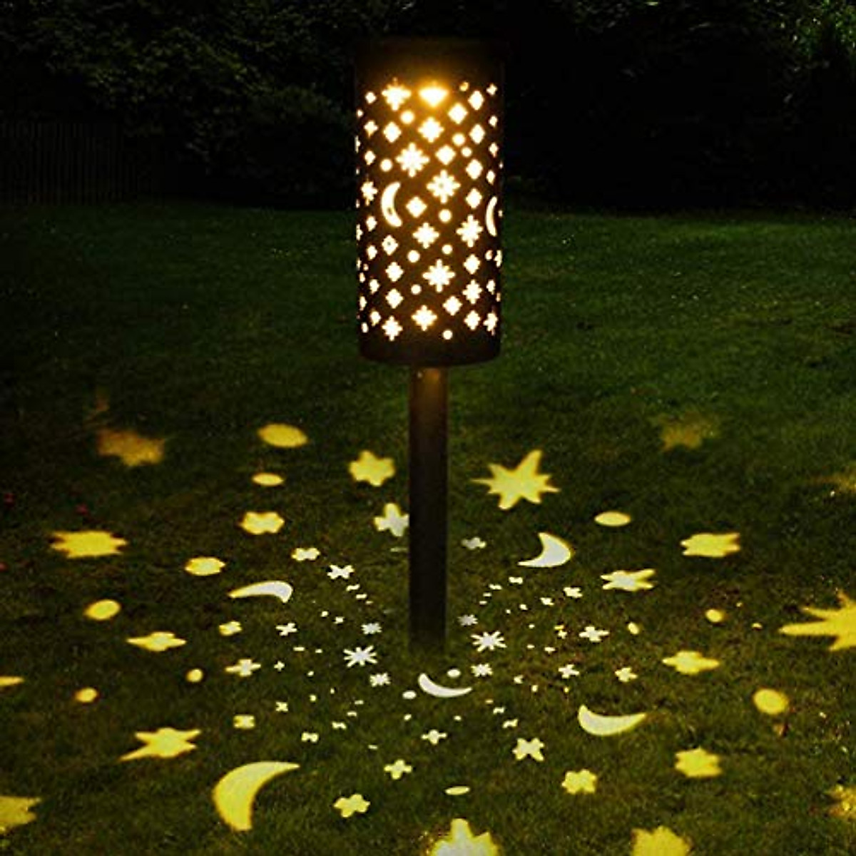 OSALADI Solar Lantern Lights Outdoor, Hanging Projection Ground Lights IP65 Waterproof Hollow- Out Iron Tabletop Lanterns Landscape Light for Garden, Courtyard, Patio, Walkway Home Party Decor