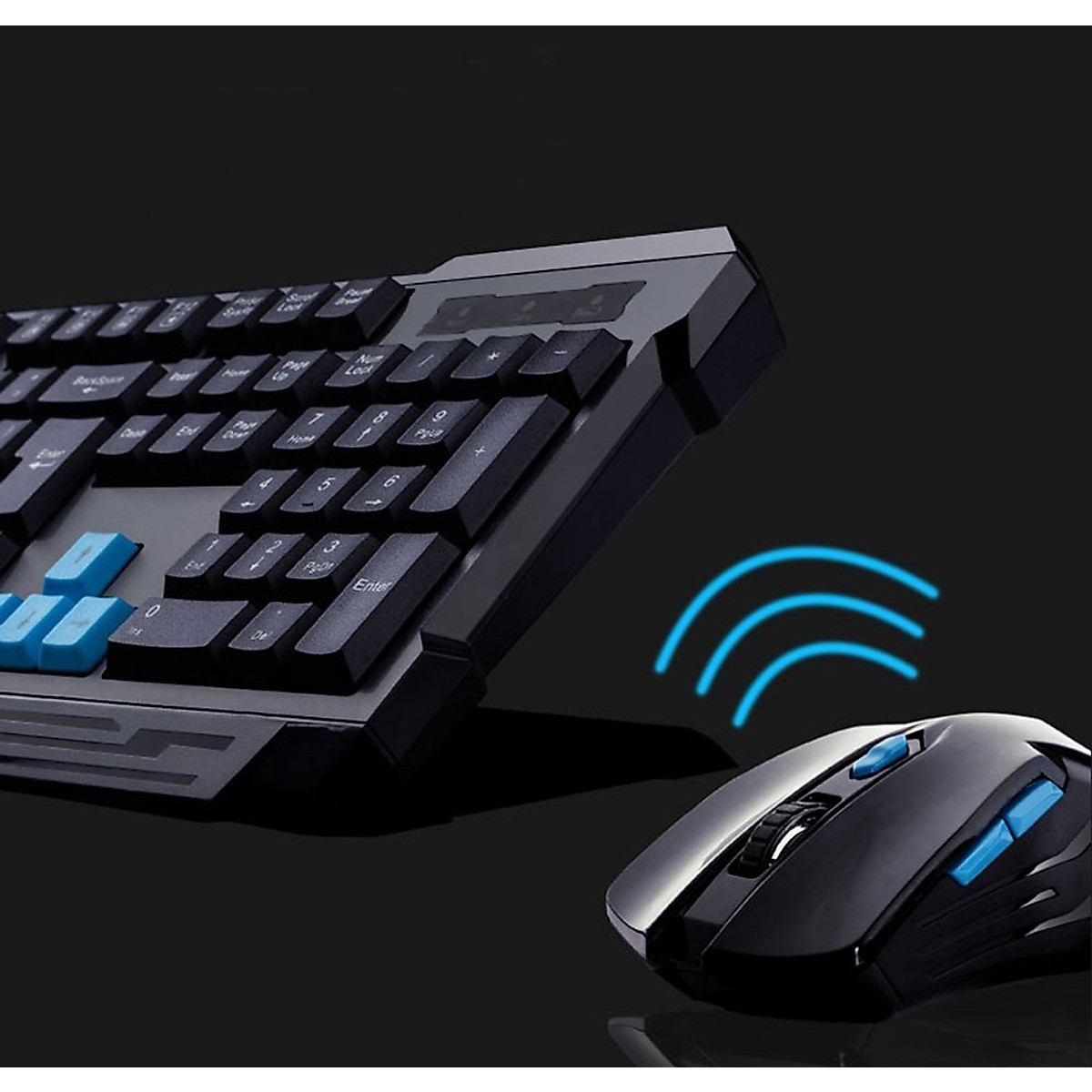 Keyboard Mouse Combos,Soke-Six Waterproof Multimedia 2.4GHz Wireless Gaming Keyboard with USB Cordless Ergonomic Mouse DPI Control For Desktop PC Laptop(Black)