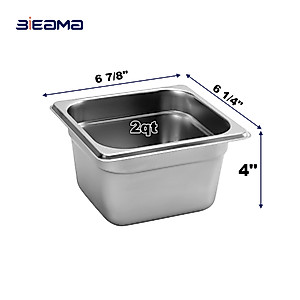 BIEAMA 6 Pack Hotel Pans, 1/6 Size 4" Deep, NSF, Commercial Stainless Steel Pan, Steam Table Pan, Catering Food Pan