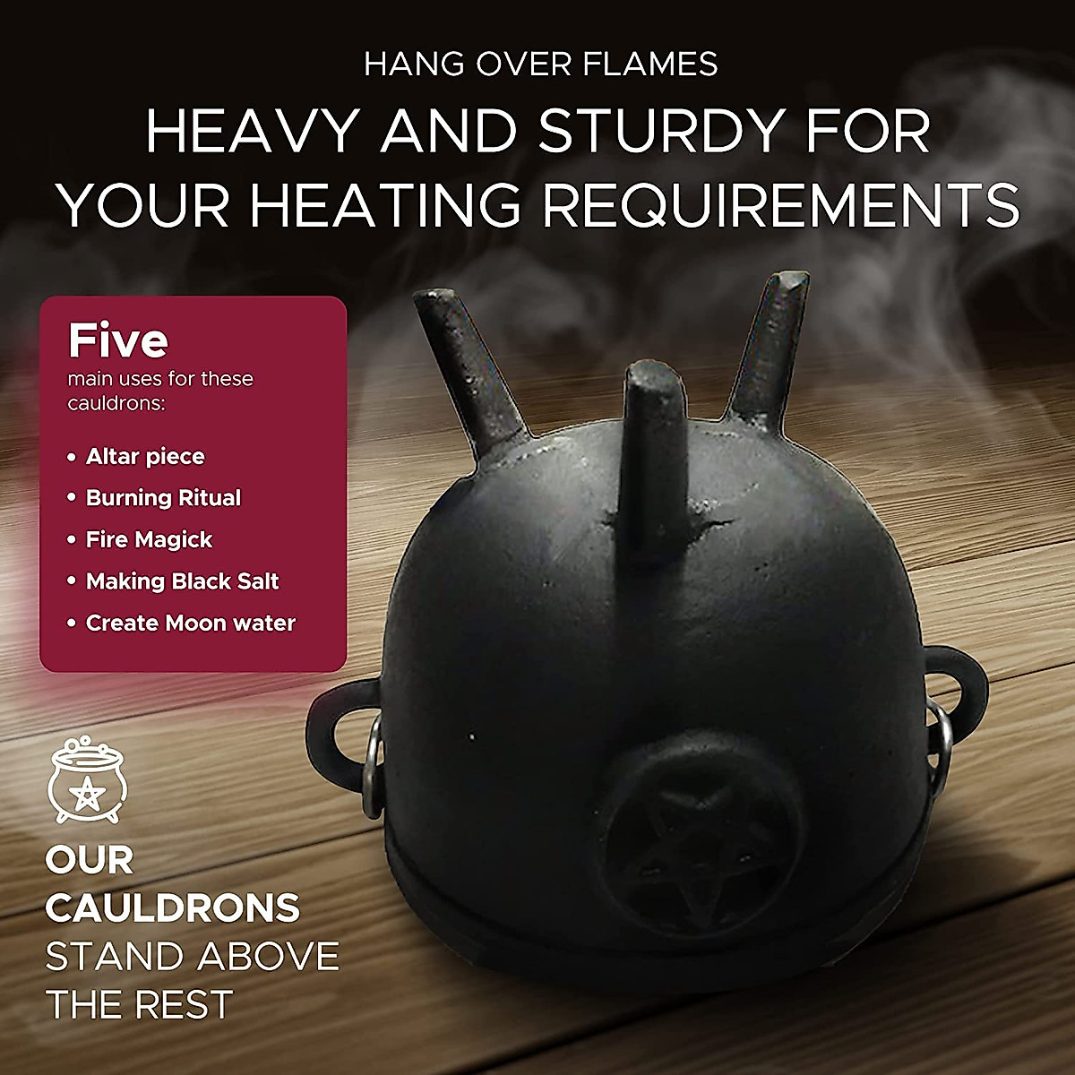 Mini Cauldron Cast Iron with Lid - Witchcraft Altar Supplies, Wicca Herbs Incense Burner, Suitable for Larger Potions