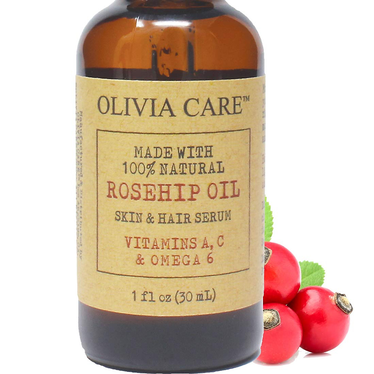 Olivia Care Rosehip Seed Oil Serum Natural Moisturizer for Face, Body & Skin with Vitamins E, C, A & Omega 6, Perfect for Treating Wrinkles, Acne Scars, Sun Spots, Dark Circles & Anti-Aging - 1 OZ