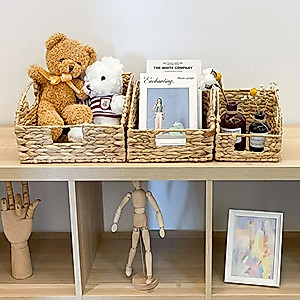 OUTBROS Water Hyacinth Wicker Storage Baskets, Hand-Woven Baskets with Handles, Nesting Wicker Basket Sets, Waterproof Woven Storage Baskets for Shelves, 3-Pack