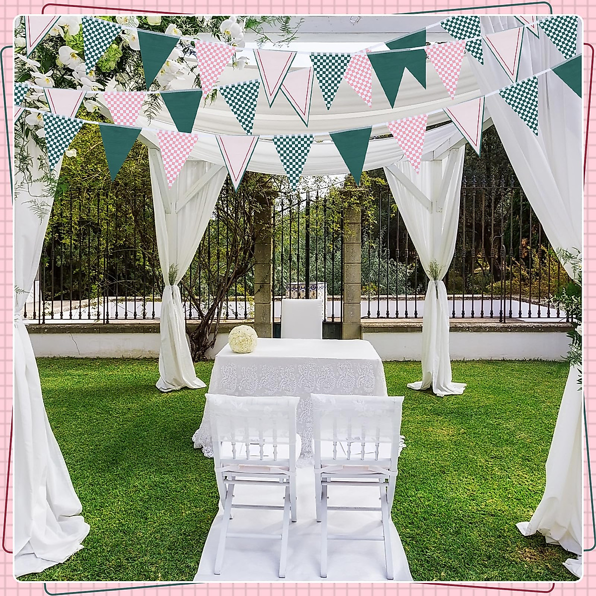 VitalCozy Camp Bachelorette Decorations 32 Ft Camp Bride Triangle Banner Camp Gingham Decoration Plaid Garland Bunting Pre Strung for Bridal Shower Bridesmaid Party Bachelorette Favor Supplies