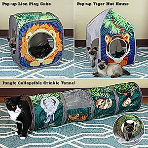 Kitty City Pop Open Jungle Combo,Collapsible Cat Cube, Play Kennel, Cat Bed, Tunnel, Cat toys
