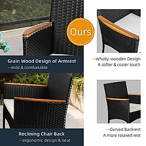 SUNLEI Multi Pieces Outdoor Patio Furniture Sets Conversation Sets Rattan Chair Wicker Set,Glass Table,Outdoor Indoor Use Backyard Porch Garden Poolside (Black, 4 PCS-White/Wood Tabletop)…