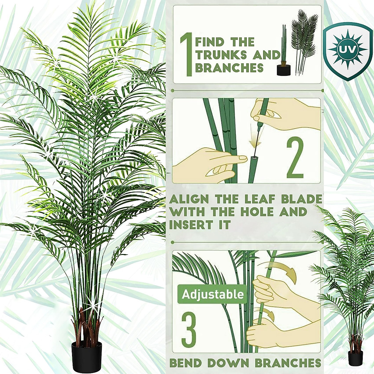 6ft Artificial Palm Plant, Pre-Potted Artificial Plant with Realistic Moss, Built-in Metal Wire, Using Injection molding Technology, Housewarming Gift, Office Home Decoration 2 pc