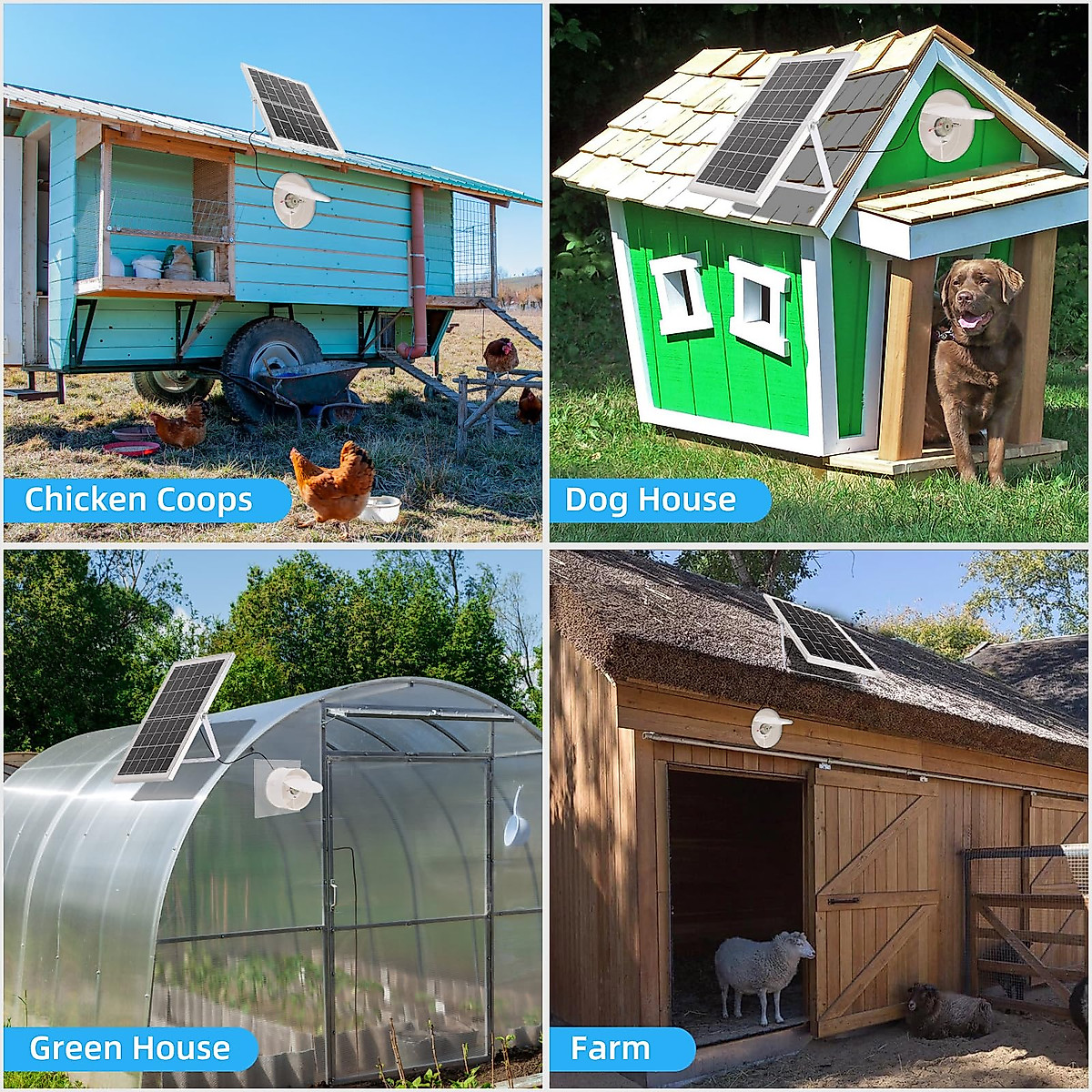 Solar Powered Fan,IUZEAI 20W Solar Panel with Bracket 8" Solar Fan with Longer 16.4ft Wire Waterproof Strong Airflow with Assembly Accessories Solar Fans for Outside,Warehouse, Shed, Kitchen, Attic