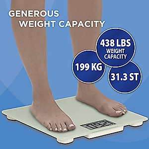 HealthWise Digital Weight Scale | 438 lbs / 199 kg Capacity | Tempered Glass Auto-On | Quick, Accurate Body Weight Measurements | Measurement Modes: LBS, KG or ST