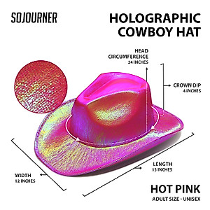 SoJourner Bags Neon Sparkly Glitter Space Cowboy Hat - Fun Metallic Purple Holographic Halloween Party Disco Cowgirl Hat for Birthday & Bachelorette