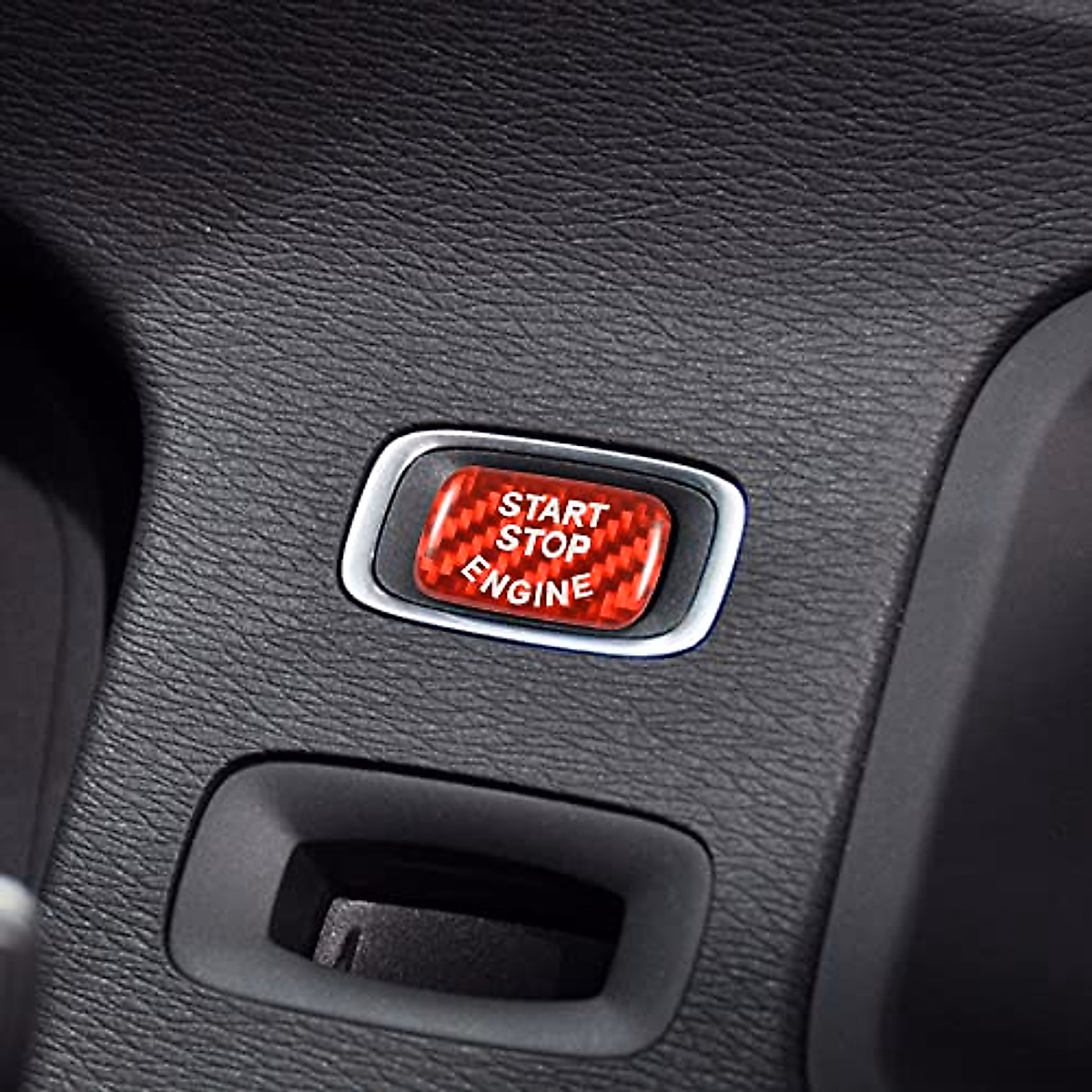 TOMALL Car Engine Start Button Cover Trim Compatible with Volvo XC60 S60 S80 Push Start Stop Button Ring Emblem Engine Ignition Keyless Cap Sticker for Car Carbon Fiber Interior Accessories Red Decor