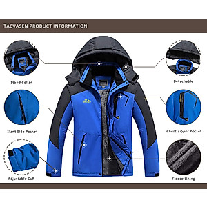 TACVASEN Skiing Jacket for Men Winter Jacket Waterproof Snowboard Jakcet with Hood Hiking Fishing Travel Fleece Jacket Parka Coat White, M