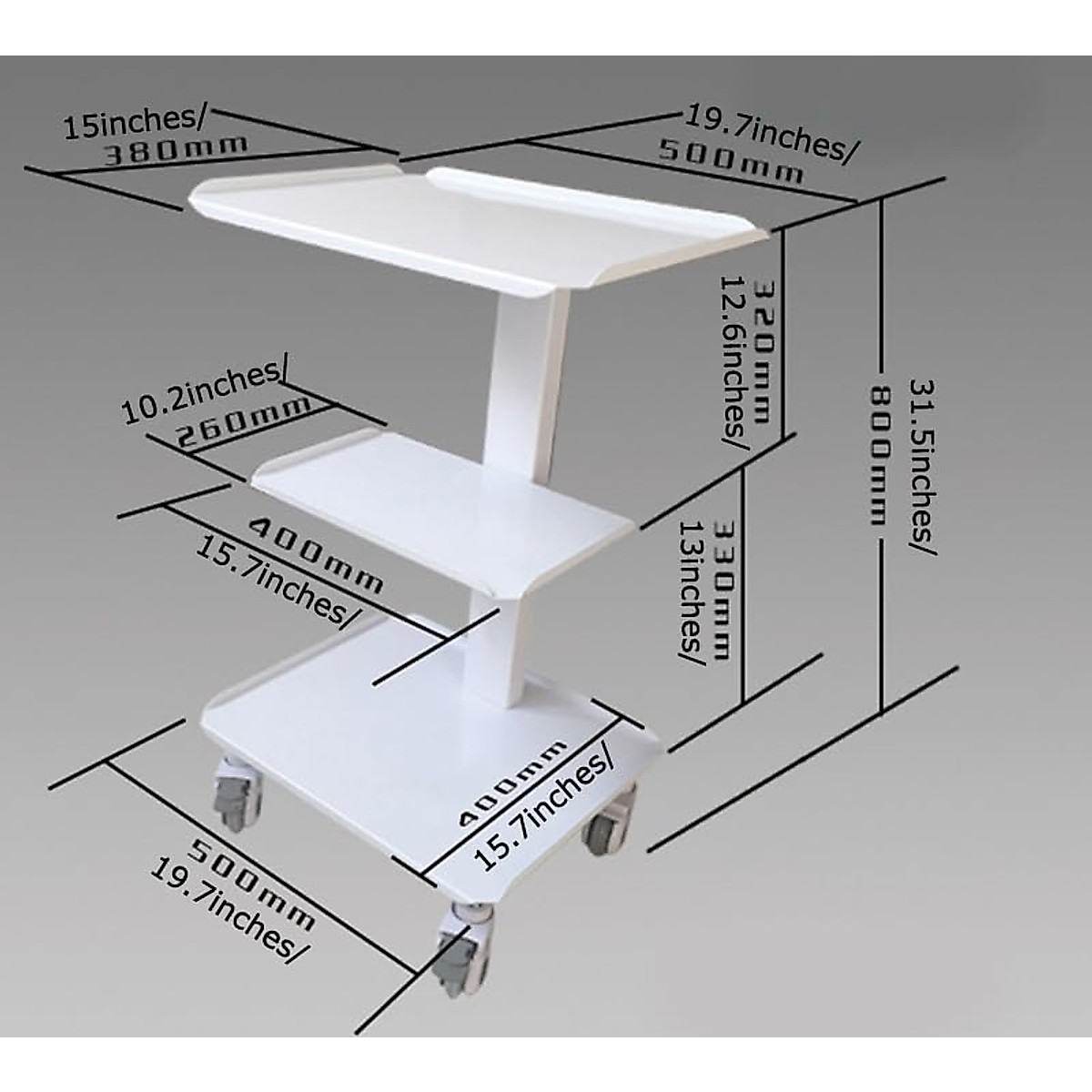 PreAsion Dentist Cart Multi-Function Mobile All High-Carbon Steel 3 Layers Trolley Weigh- Scale 40-70kg with Brake Wheels for Dental Hospital Nurse Emergency Lab