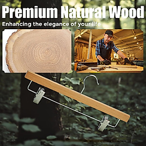 SMARTOR Wood Pants Hangers - 14inch, 20 Pack Skirt Hangers Shorts Hangers with 2-Adjustable Clips, Pants Hanger Wooden as Slack Hanger, Jeans Hangers, Trousers Hangers, Bottom Hangers - Natural