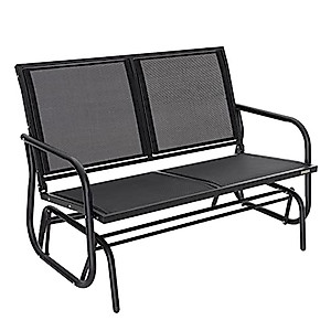 Nuu Garden 2 Seats Outdoor Glider Bench Patio Glider Swing Chair with Powder Coated Steel Frame and Breathable Seat Fabric Outdoor Loveseat, Black