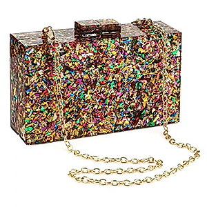 Womens Evening Handbag - Acrylic Square Clutch Purse Colorful Crossbody Bags for Wedding Party (Yellow multi)