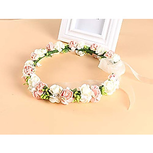 JOY'S DAY New Year gift Wedding Flower Crown Girls' Accessories Floral Adjustable Wreath Headband Floral Garland Headbands photo props (Baby Pink)