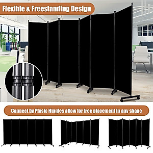 Room Divider Portable 132'' Partition Room Dividers and Folding Privacy Screens 6 Panel Wall Divider for Room Separation, Freestanding Fabric Room Divider Panel with Wheels for Home Office Hospital