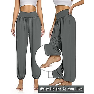UEU Women's Harem Crossover High Waisted Flowy Pants Yoga Joggers with Pockets Lounge Pajamas Casual Loose Sweatpants MidGray XL