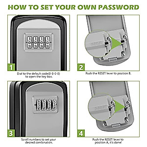 KeeKit Key Lock Box, Upgraded Key Safe Box with Removable Buckle, Resettable Code Key Storage Lock Box Waterproof with 4 Digit Combination, 5 Key Capacity for Home, Warehouse, Indoor & Outdoor