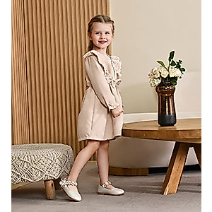 BOBORA Toddler Girl Fall Dress Kid Solid Corduroy Ruffle Long Sleeve Princess Dress Winter Outfit Little Girl Casual Clothes(Beige, 12-18M)