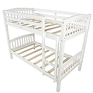 CJLMN Twin Over Twin Bunk Beds, Convertible Into Two Individual Solid Wood Beds, Children Twin Sleeping Bedroom Furniture Ladder and Safety Rail for Kids Boys & Girl, Easy Assembly (White)