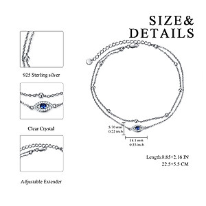 POPLYKE 925 Sterling Silver Evil Eye Anklets Double Layered chain for Women birthday gifts Summer Beach dainty Jewellery