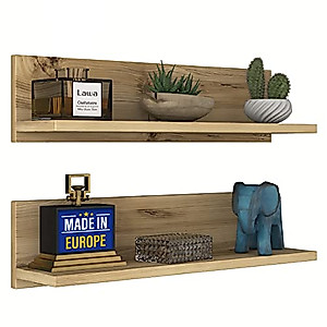 Floating Wall Shelves for Living Room - Set of 2, 23.6" Long, Modern Wooden Design with 3 Color Variations, European Quality, Ideal Wall Mounted Shelves for Home and Office (Light Walnut)