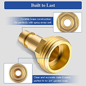 Dreyoo Quick Connector Hose Adapter Replacement for PF247007, 1/2" Quick Connector for 3/4" Garden Hose RV Spray Port Outlet and Spray Away, Quick Connectors Adapter with PTFE Tape, Brass(2 Pcs)