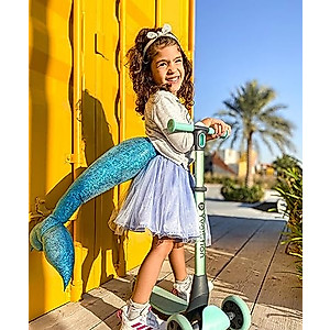 Yvolution Y Glider Nua | Three Wheel Foldable Kick Scooter for Kids with Storage Accessory for Children Ages 3+ Years (Blue)