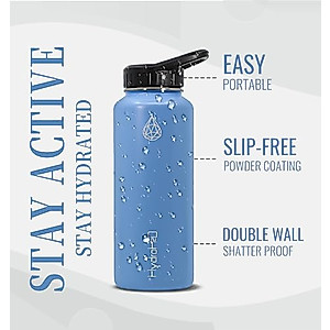 HYDRO H2O 37 oz Insulated Water Bottles with Twist Cap, Stainless Steel Water Bottle, Leak Proof Metal Water Bottle, Resuable Thermos BPA Free Flask, Light Blue