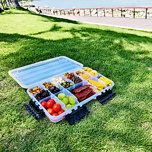 Portable Snackle Box Container - 17 Compartment Adjustable Divided Serving Tray, Snack Box Organizer for Fruits, Candy, Nuts, Snacks, Charcuterie - Ideal for Party, Travel, Beach, Picnics, Camping
